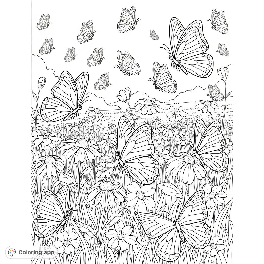 Dancing Butterflies in a Field - Coloring.app