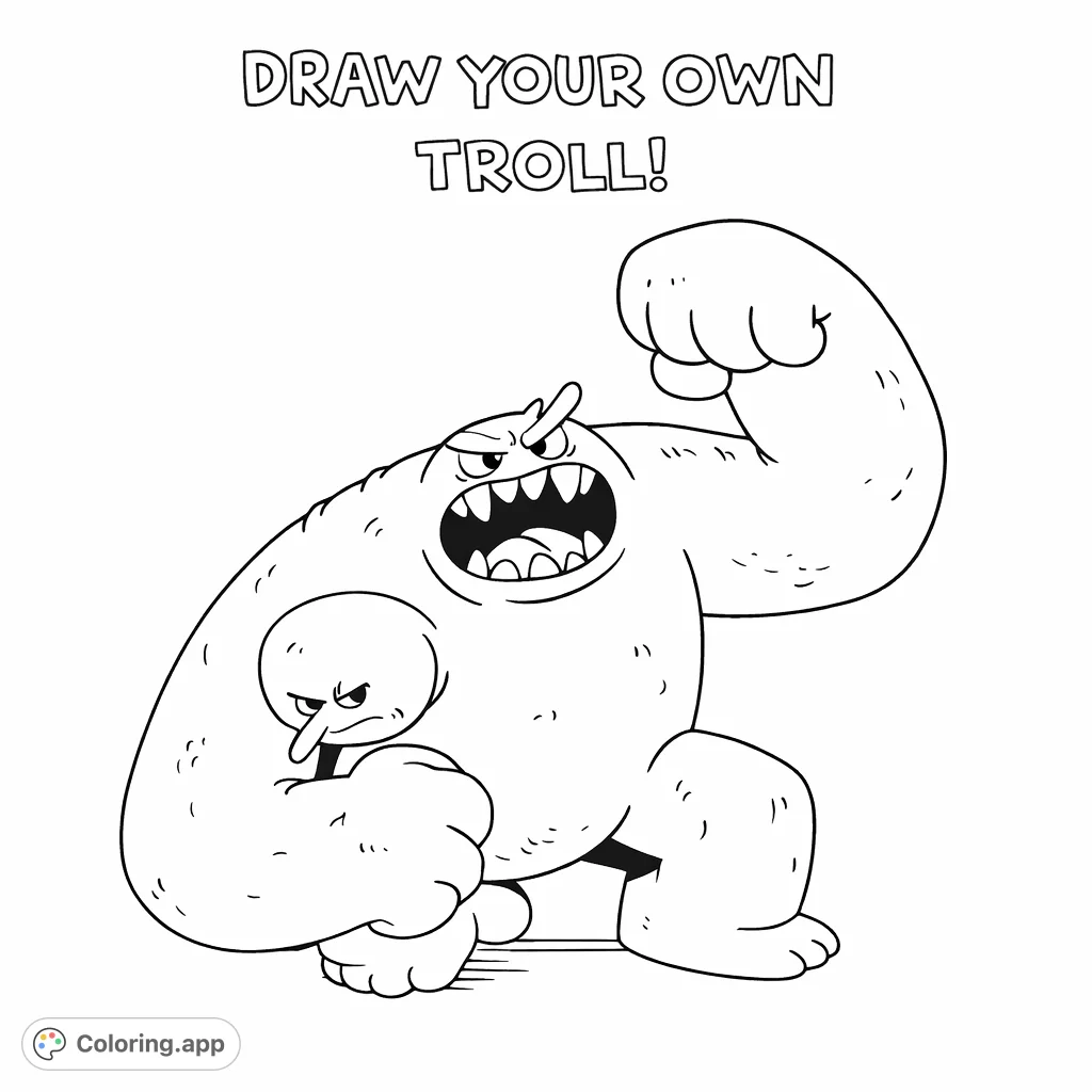 Mighty Cartoon Troll Flexing - Coloring.app