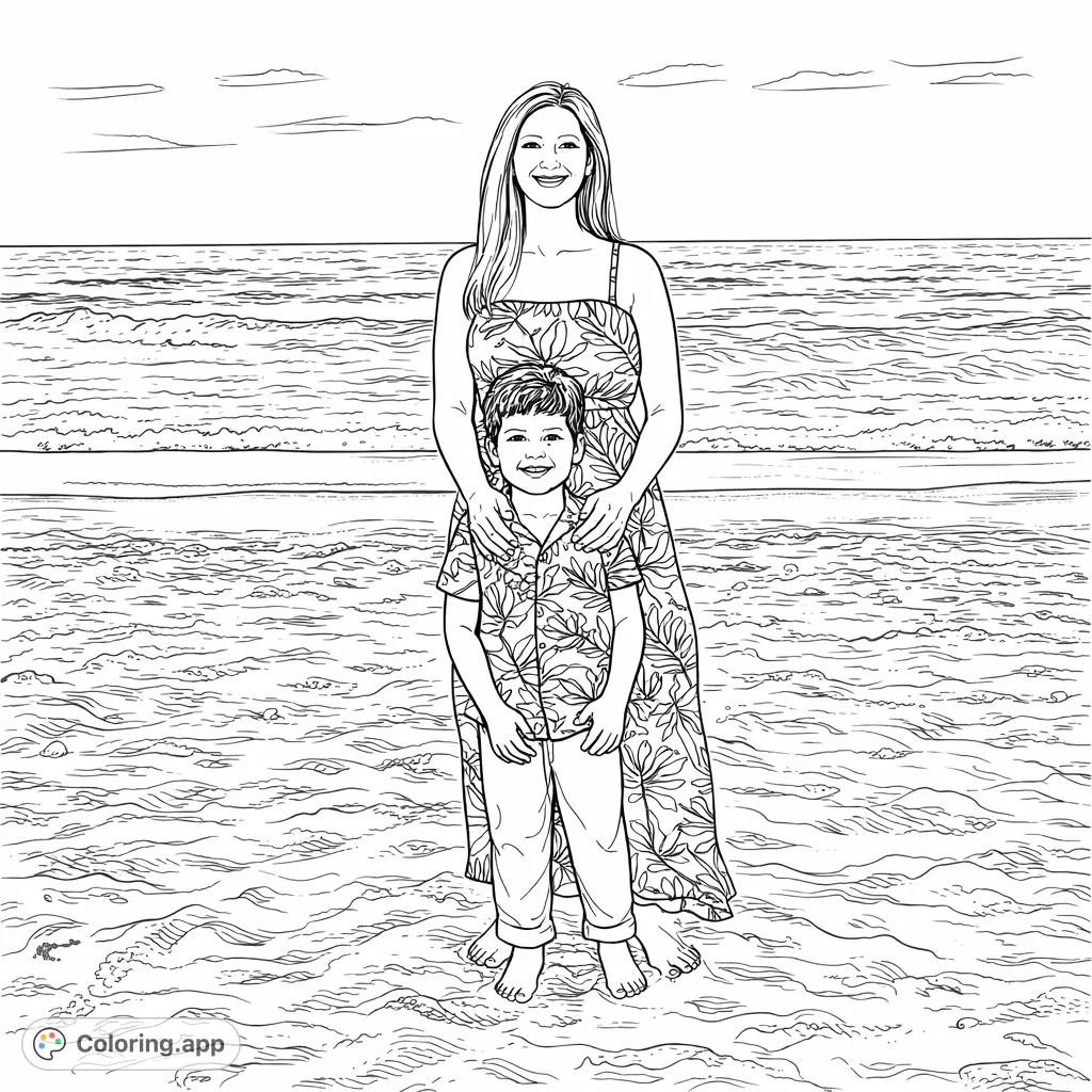 Beach Embrace Family Portrait - Coloring.app