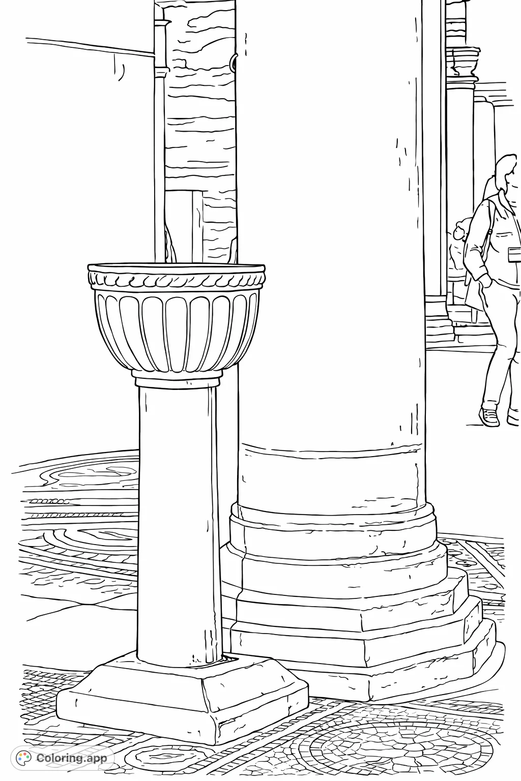 Ancient Basilica Font and Column - Coloring.app
