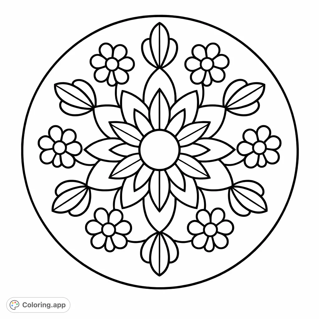 Symmetrical Floral Mandala Design - Coloring.app