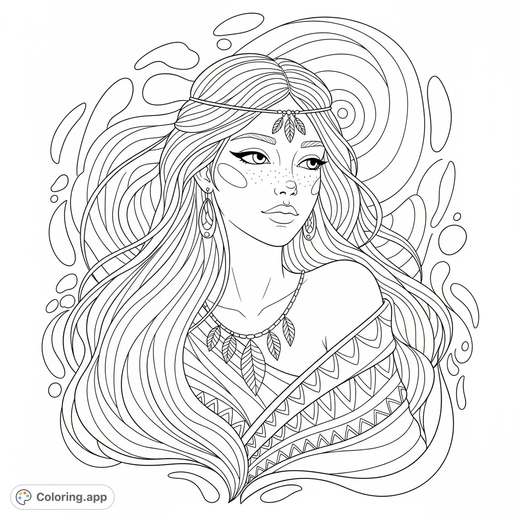 Bohemian Dreamer Portrait - Coloring.app