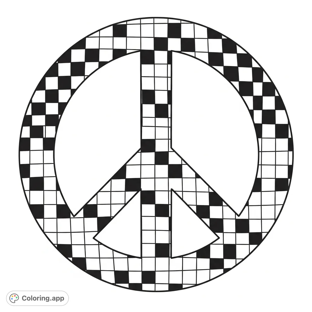 Checkered Peace Symbol - Coloring.app