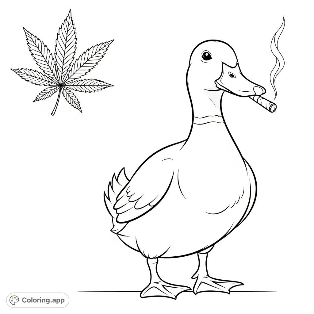 Confident Duck with Weed Leaf - Coloring.app