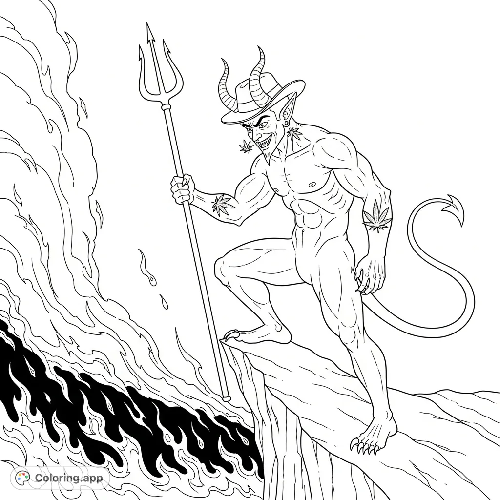 Devil on Fiery Precipice - Coloring.app