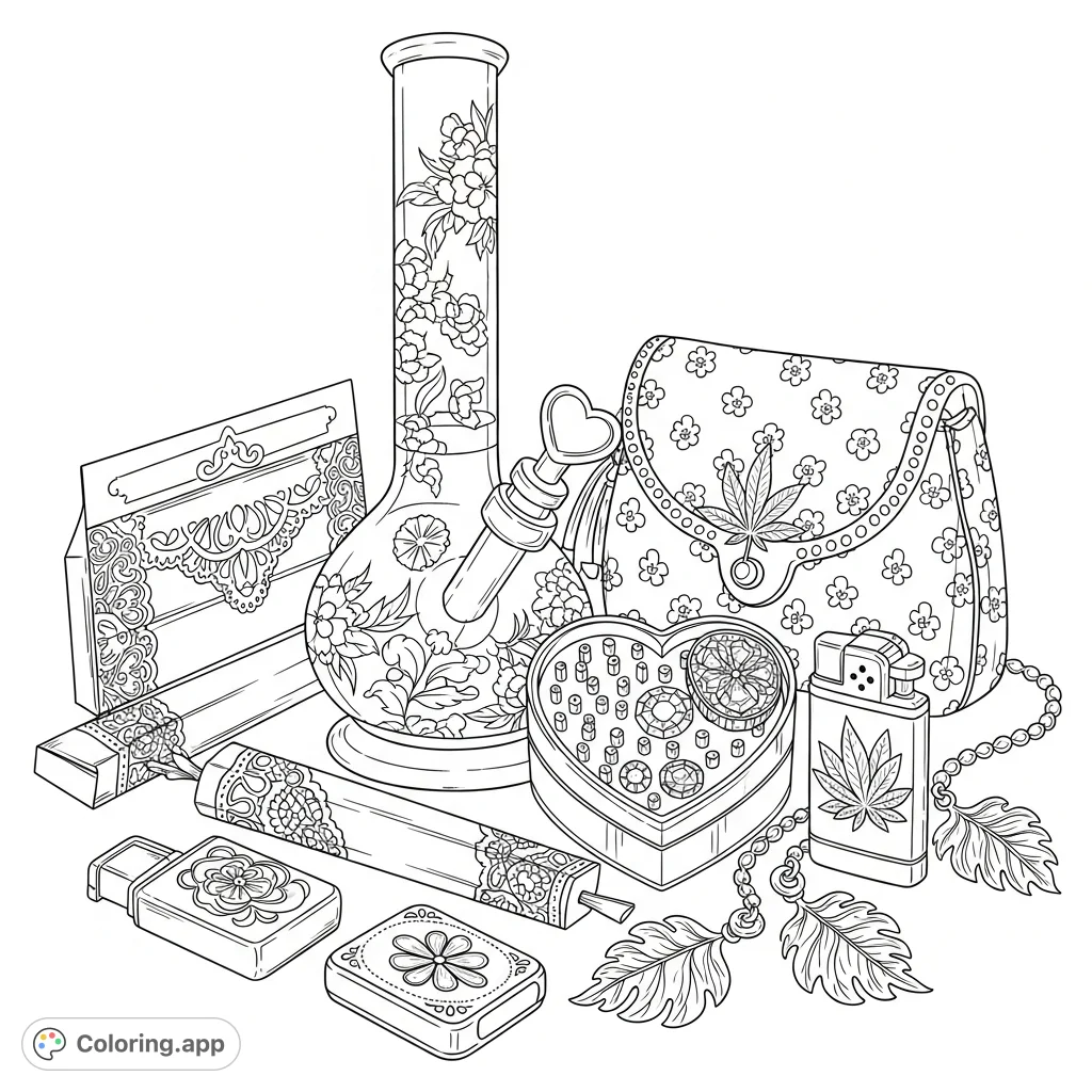 Elegant Cannabis Accessories Collection - Coloring.app