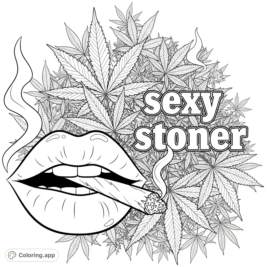 Smoking Lips Cannabis Pattern - Coloring.app