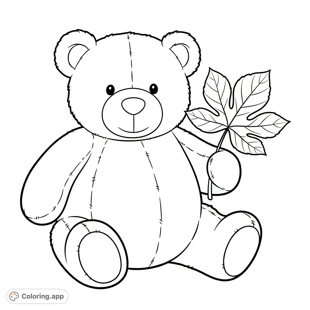 Teddy Bear Holding Leaf - Coloring.app