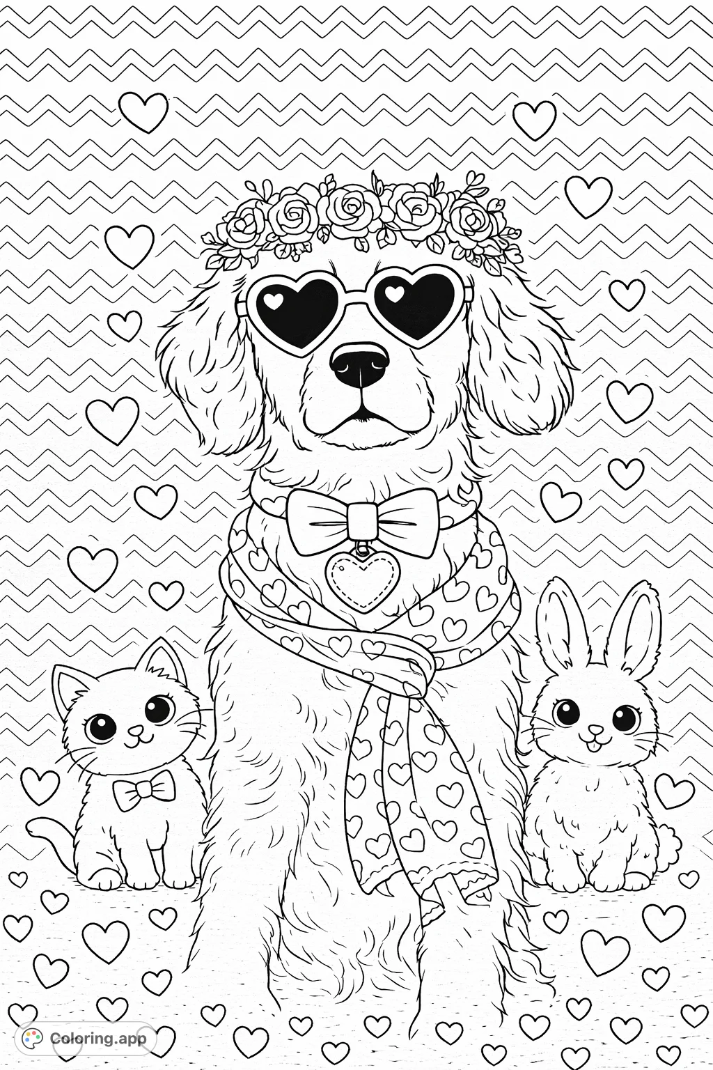 Whimsical Pup Heart Parade - Coloring.app