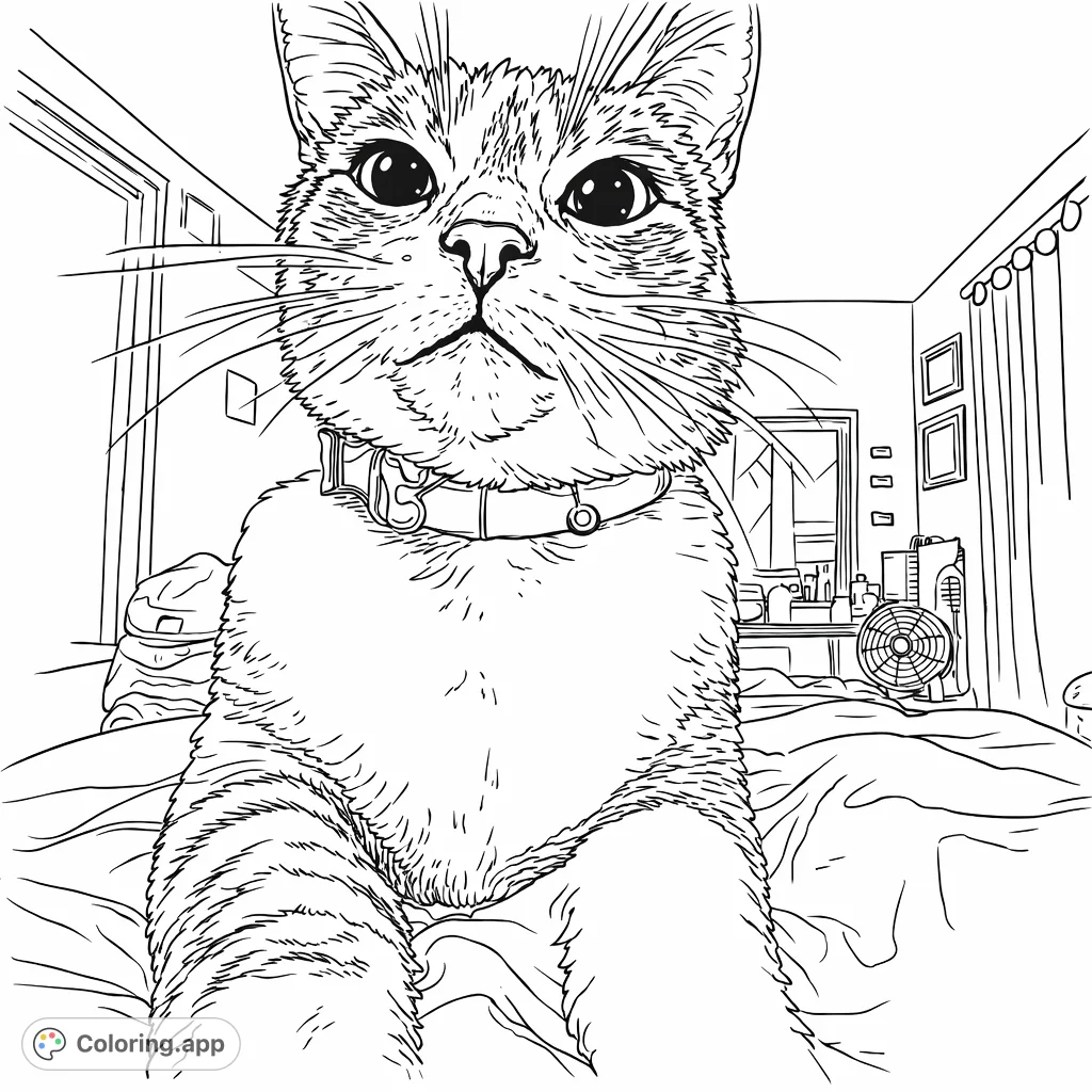 Cozy Cat Close-Up Portrait - Coloring.app