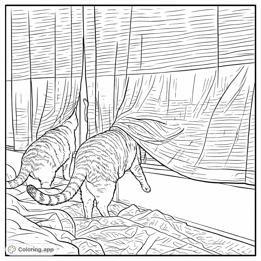 Curious Cats at Window - Coloring.app