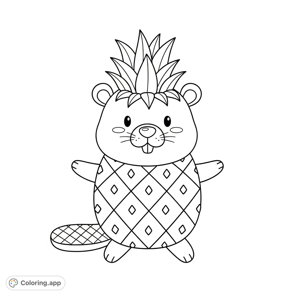 Cute Beaver Pineapple Character - Coloring.app