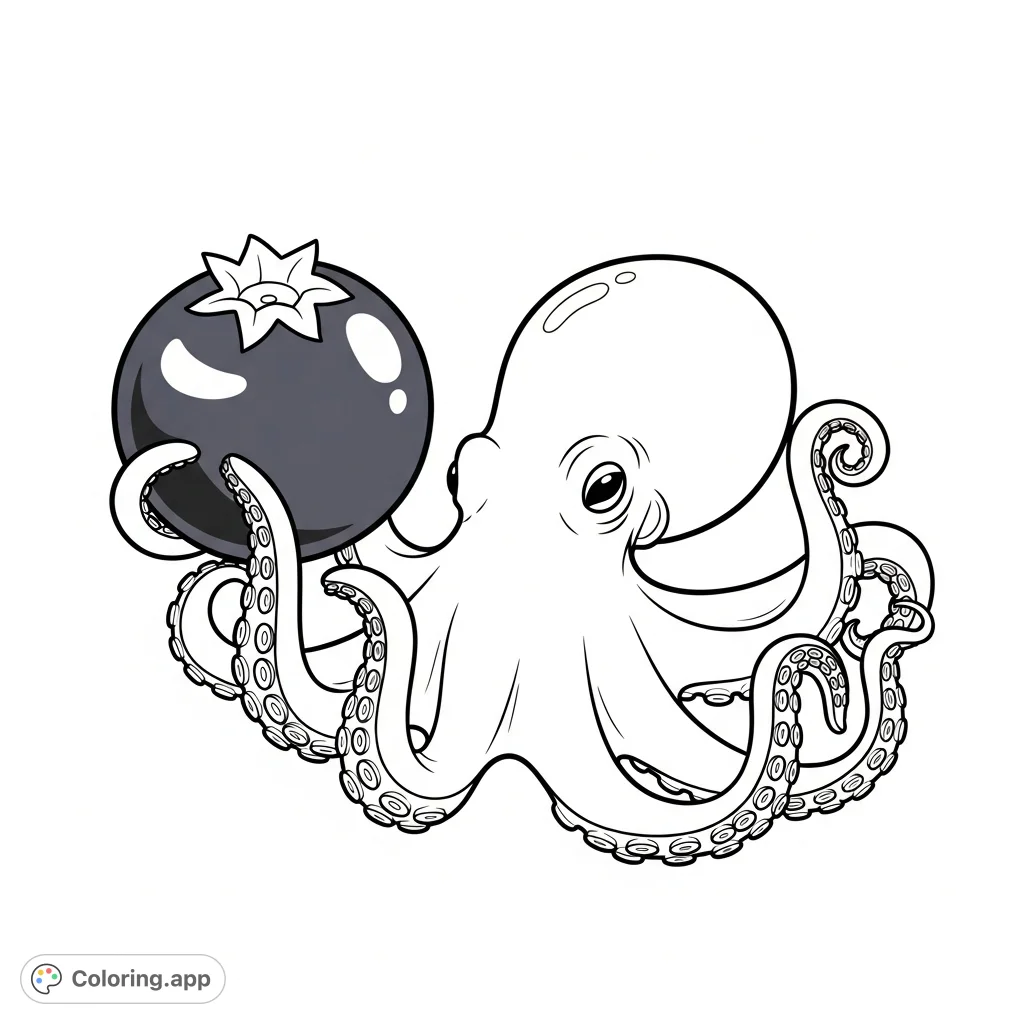 Octopus Hugging a Blueberry - Coloring.app