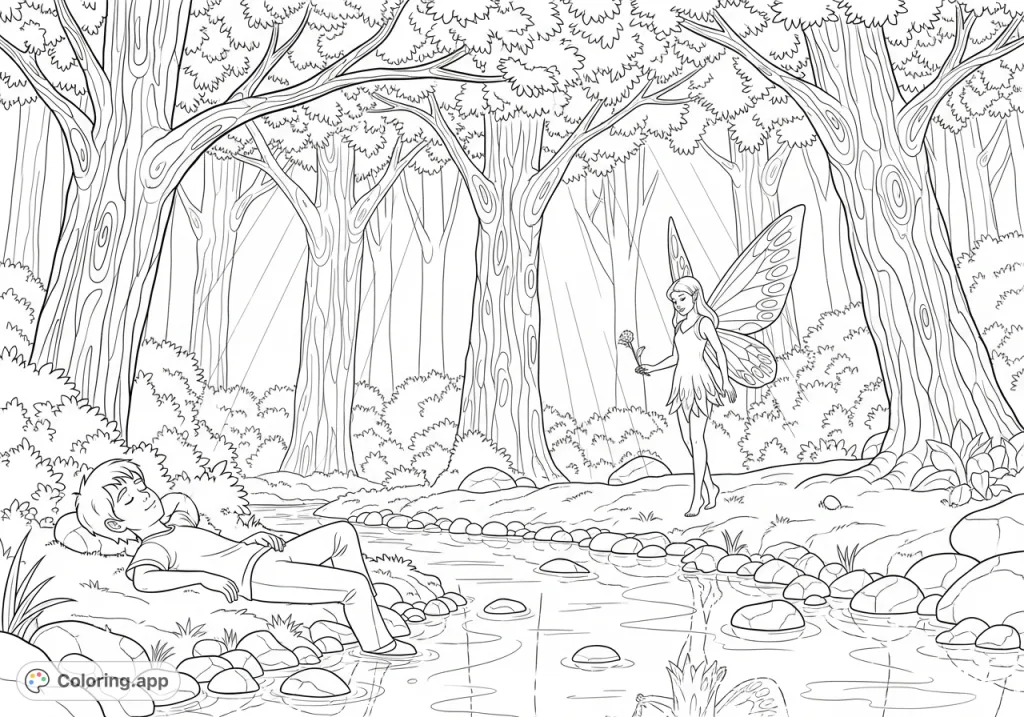 Peaceful Forest Fairy Encounter - Coloring.app