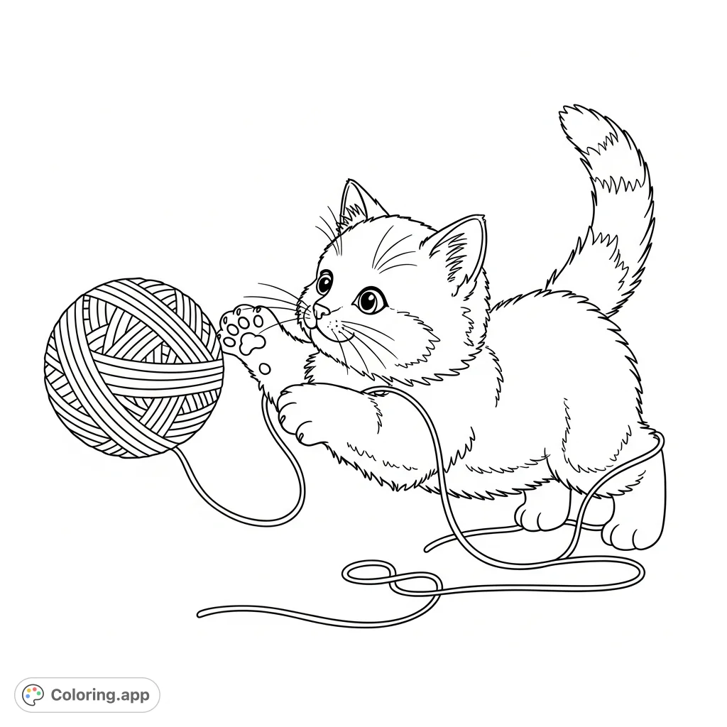 Playful Kitten Yarn Fun - Coloring.app