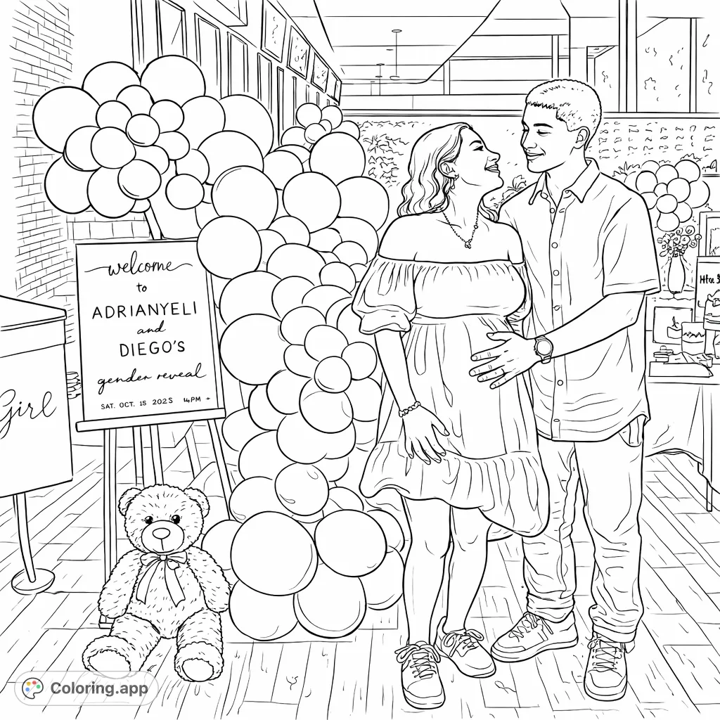 Gender Reveal Celebration Couple - Coloring.app