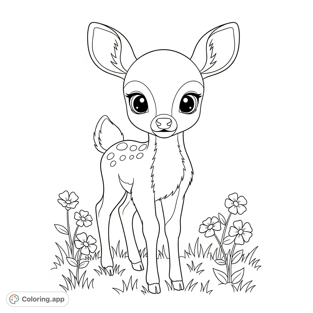 Cute Baby Deer in Grass - Coloring.app