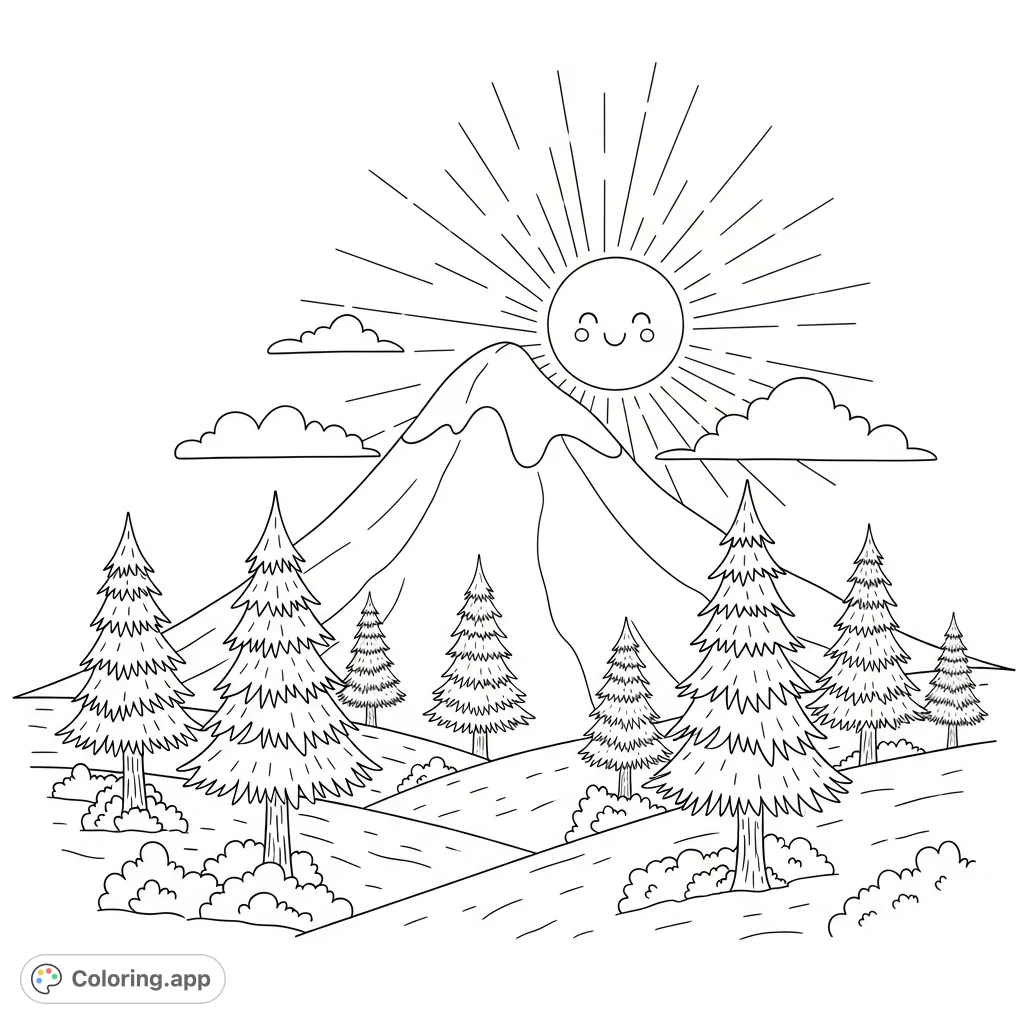 Smiling Mountain Landscape - Coloring.app