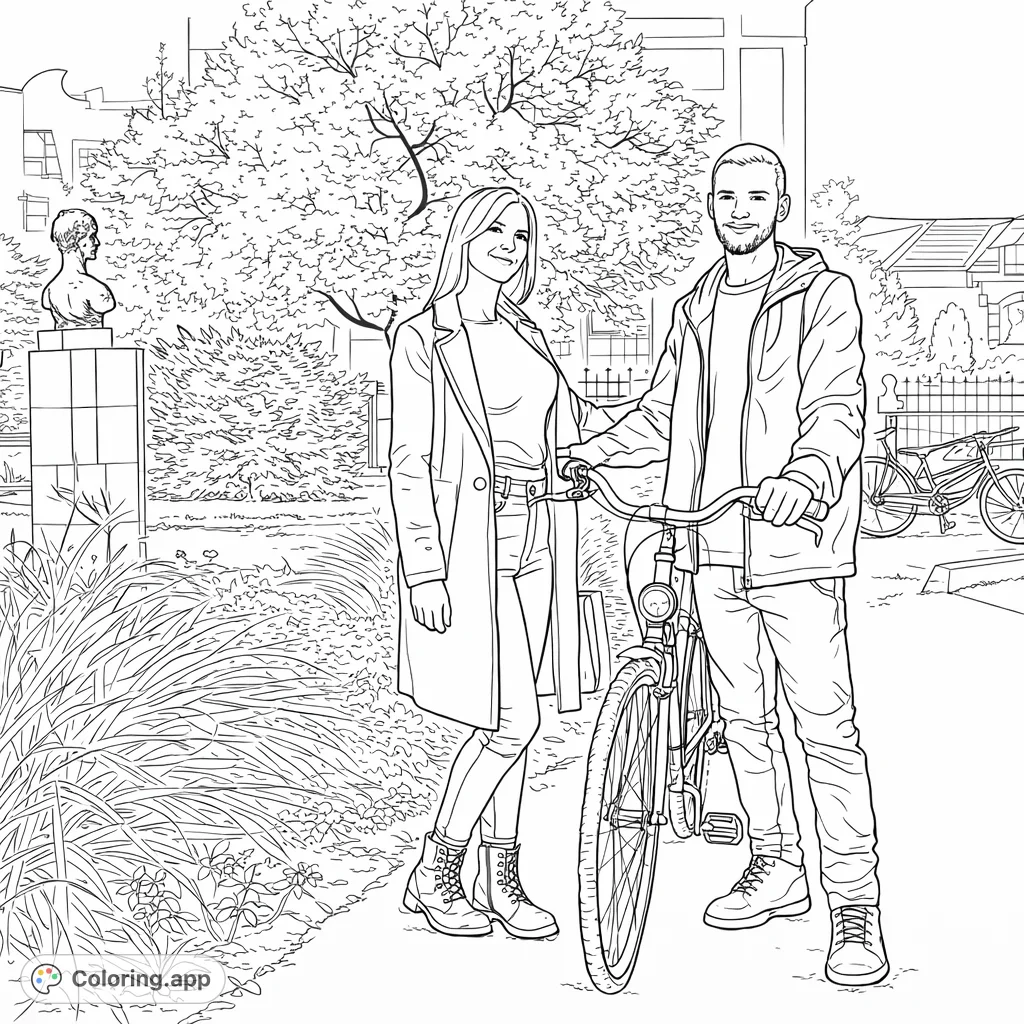 Park Encounter with Bicycle - Coloring.app