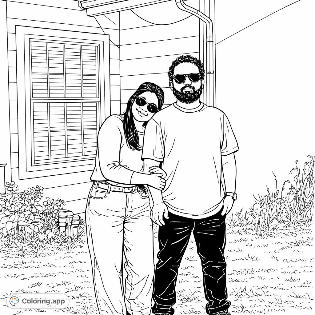 Sweethearts by the Home - Coloring.app