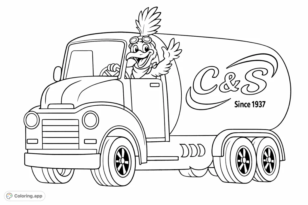 Waving Bird Tanker Truck - Coloring.app