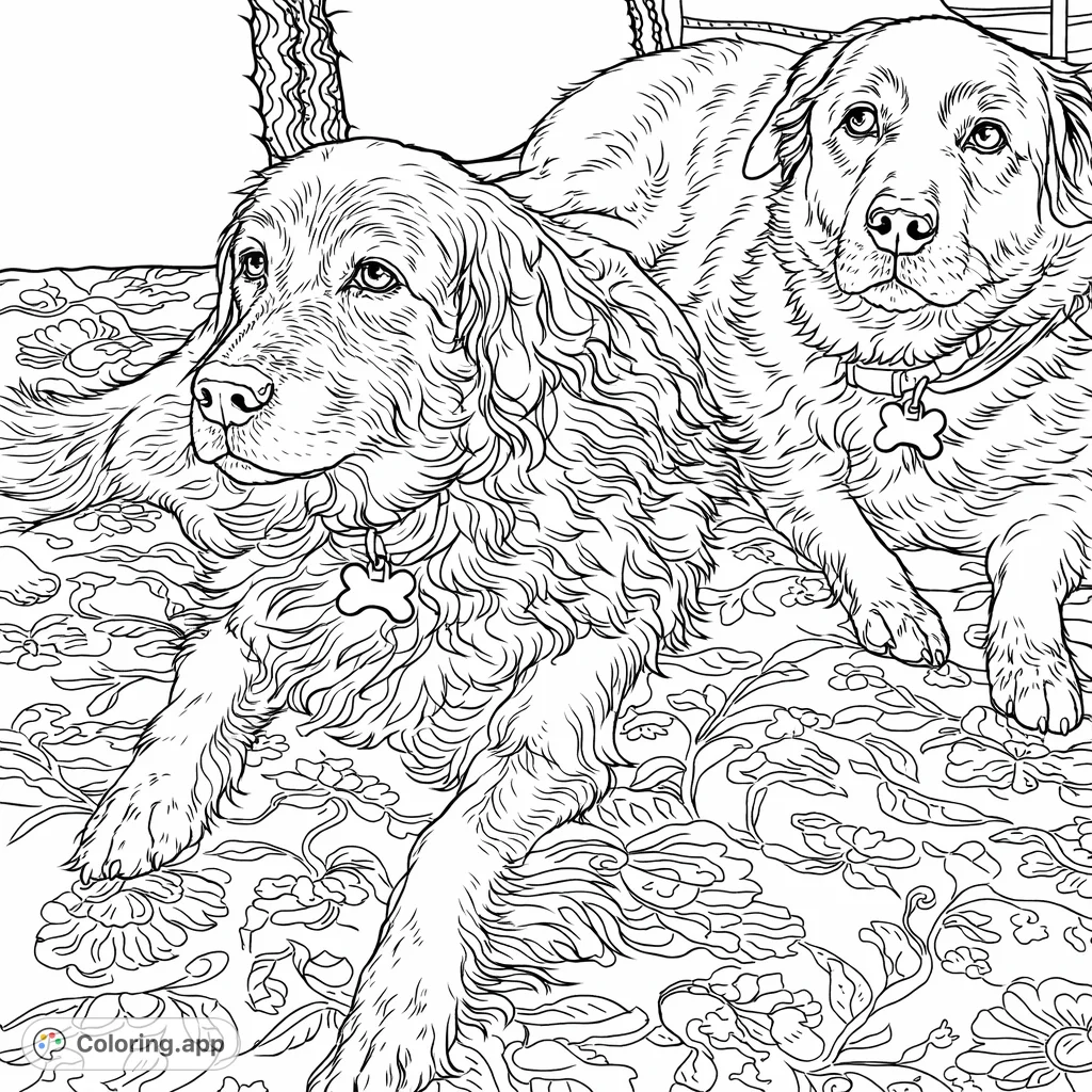Two Dogs Lounging - Coloring.app