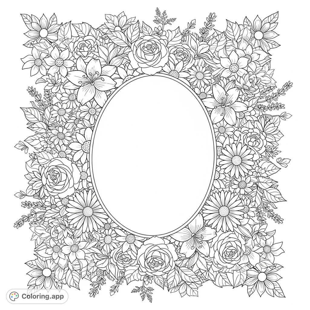 Floral Oval Frame - Coloring.app