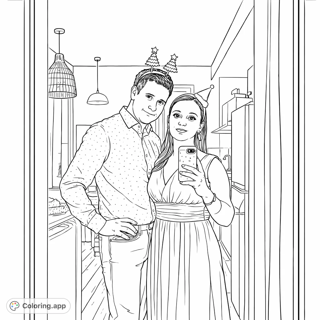 Festive Couple Mirror Selfie - Coloring.app