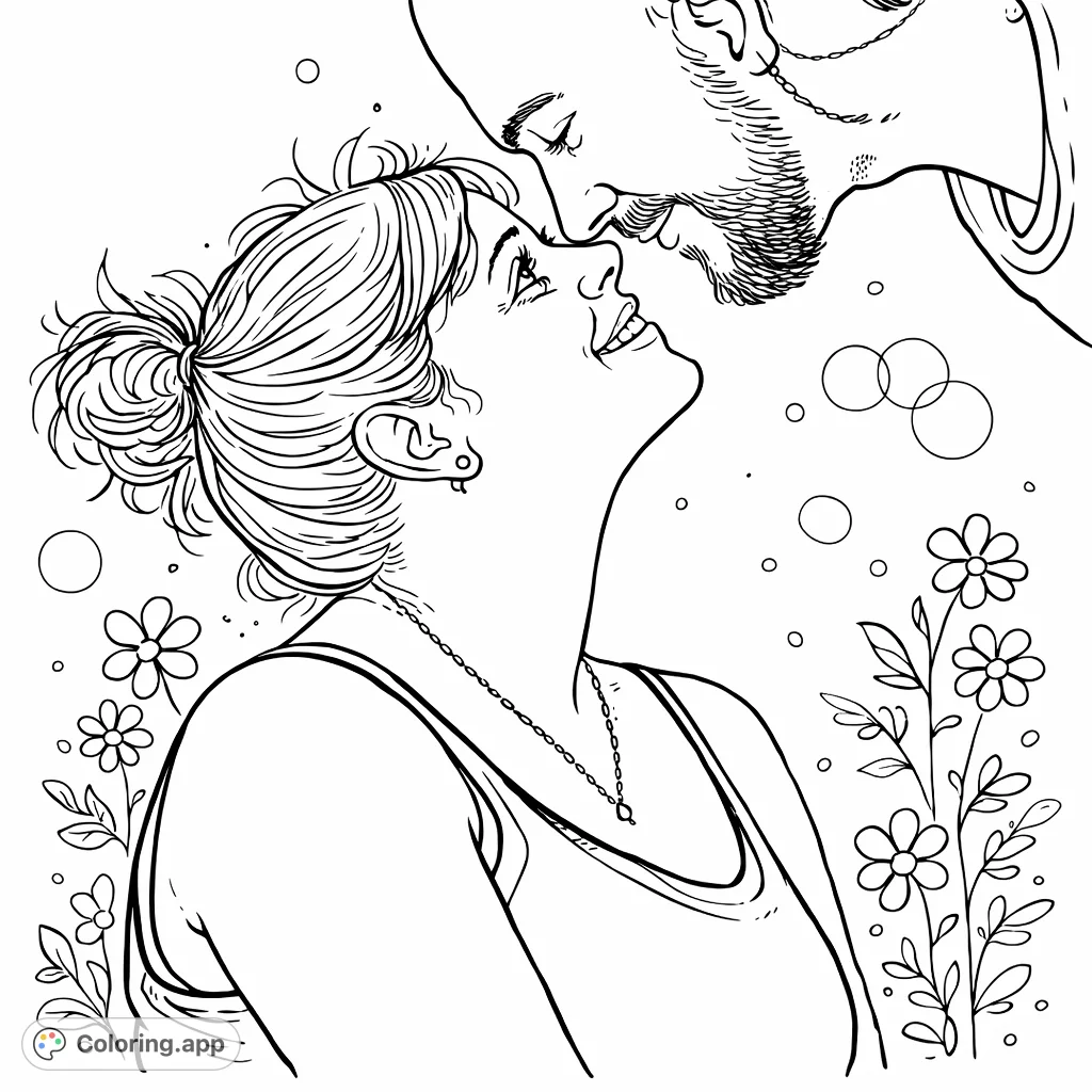 Loving Couple Tender Embrace - Coloring.app