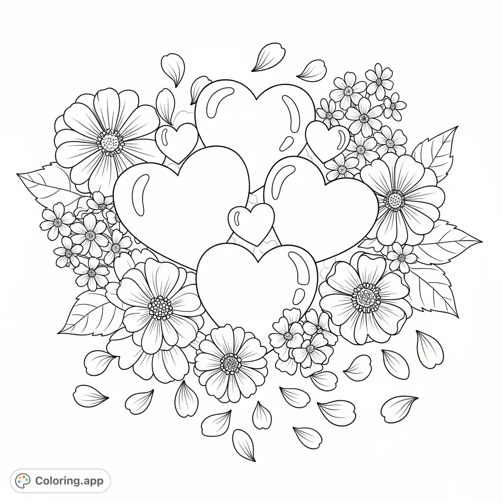 Romantic Heart Blooms - Coloring.app