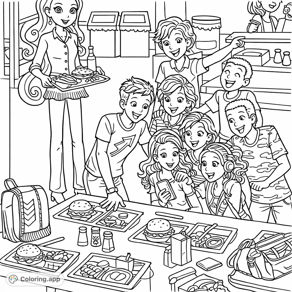 School Cafeteria Friends - Coloring.app