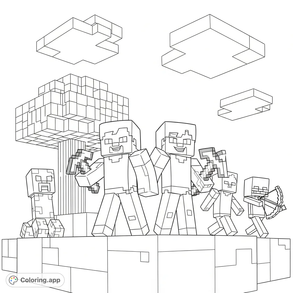 Minecraft Characters Adventure Scene - Coloring.app