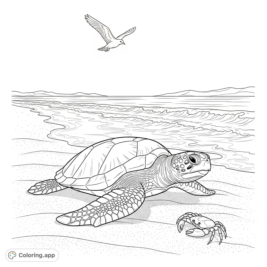 Coastal Turtle Scene - Coloring.app