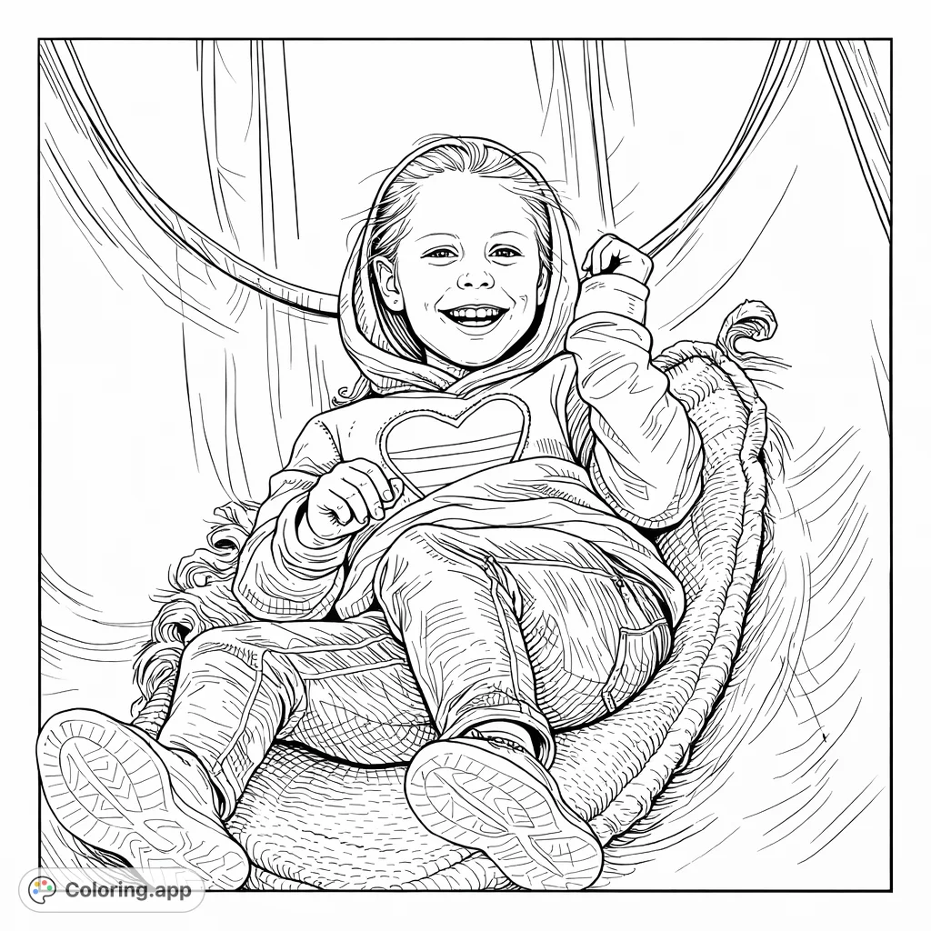 Joyful Child on Tunnel Slide - Coloring.app