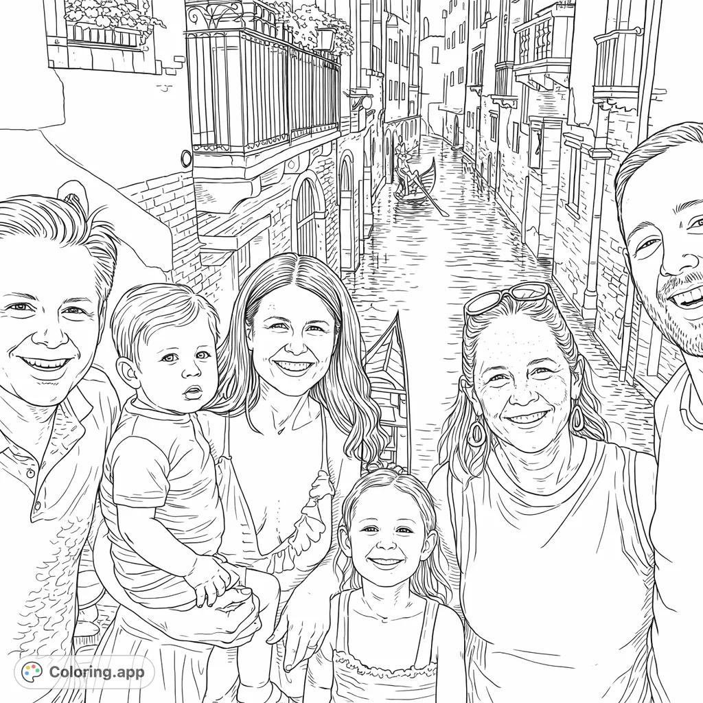 Venice Family Canal Scene - Coloring.app