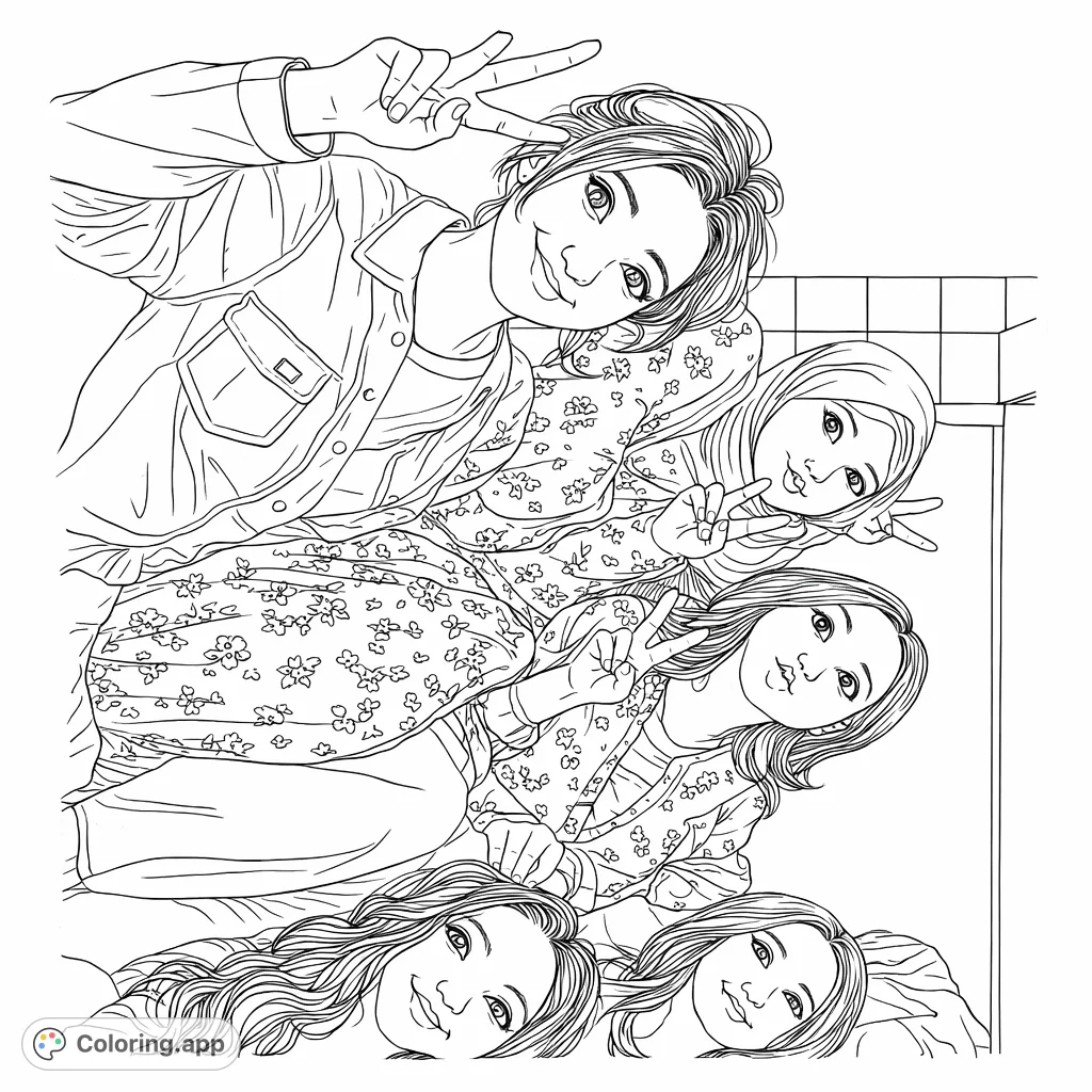 Youthful Friends Posing Together - Coloring.app