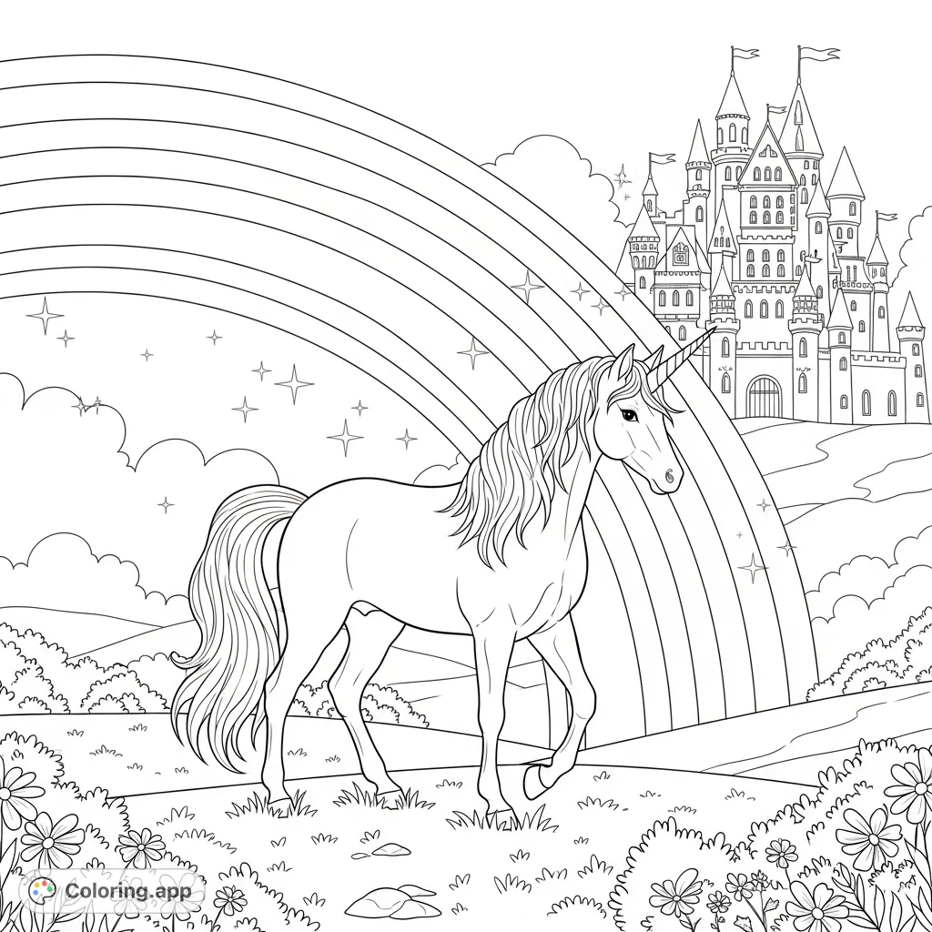Unicorn and Rainbow Castle - Coloring.app