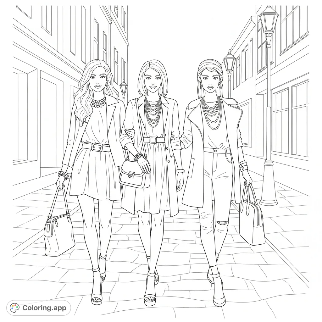 Fashion Friends Stroll - Coloring.app