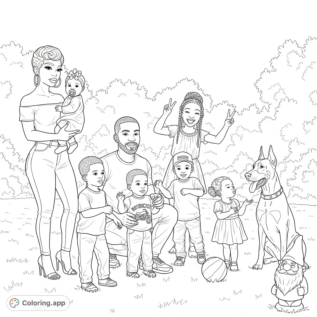 Happy Family Backyard Scene - Coloring.app
