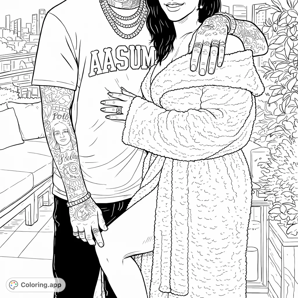 Rooftop Embrace Skyline - Coloring.app