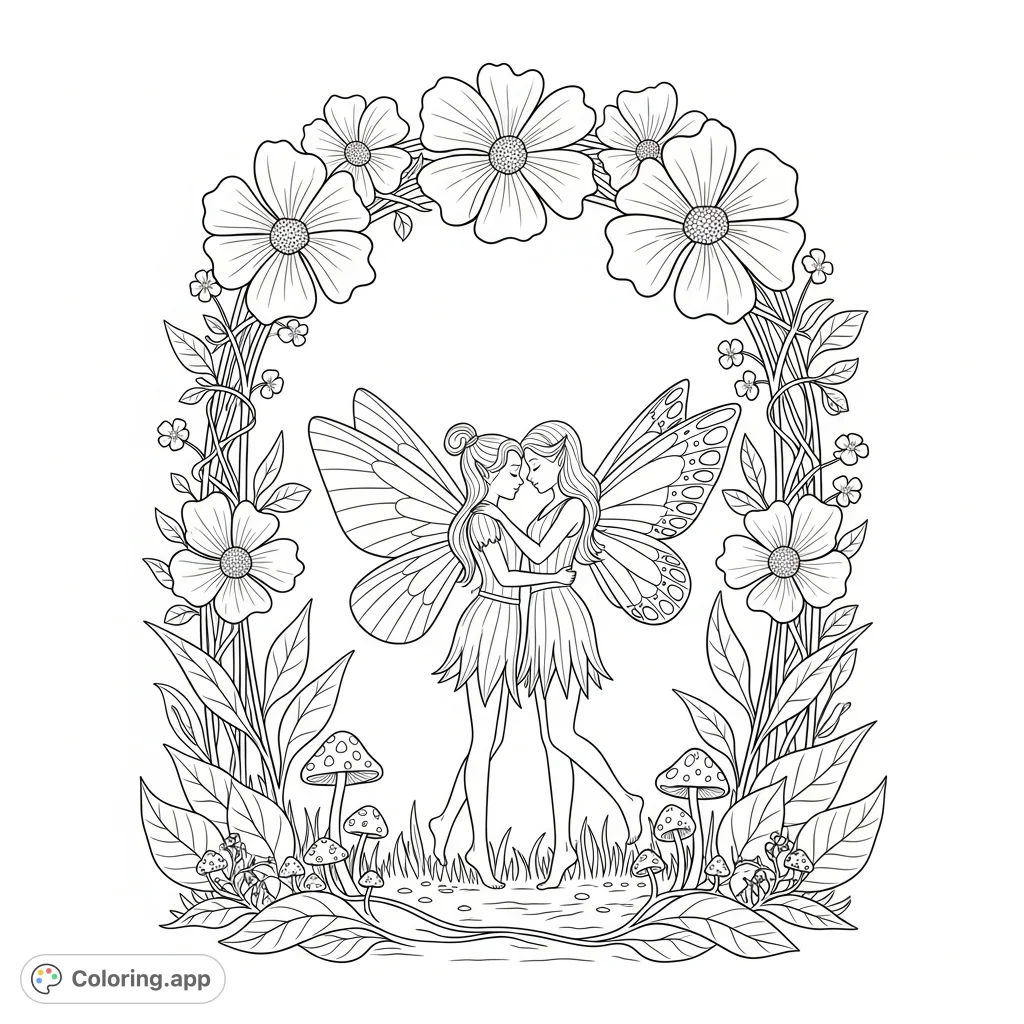 Enchanted Fairy Embrace Garden - Coloring.app