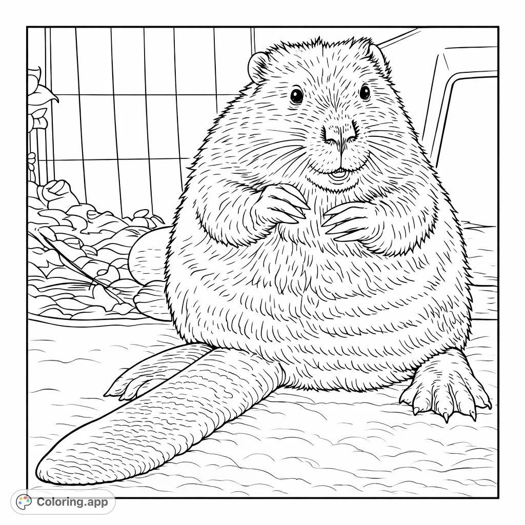 Adorable Beaver Sitting - Coloring.app
