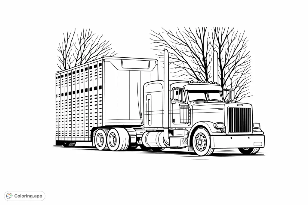 Classic Semi Truck and Trailer - Coloring.app