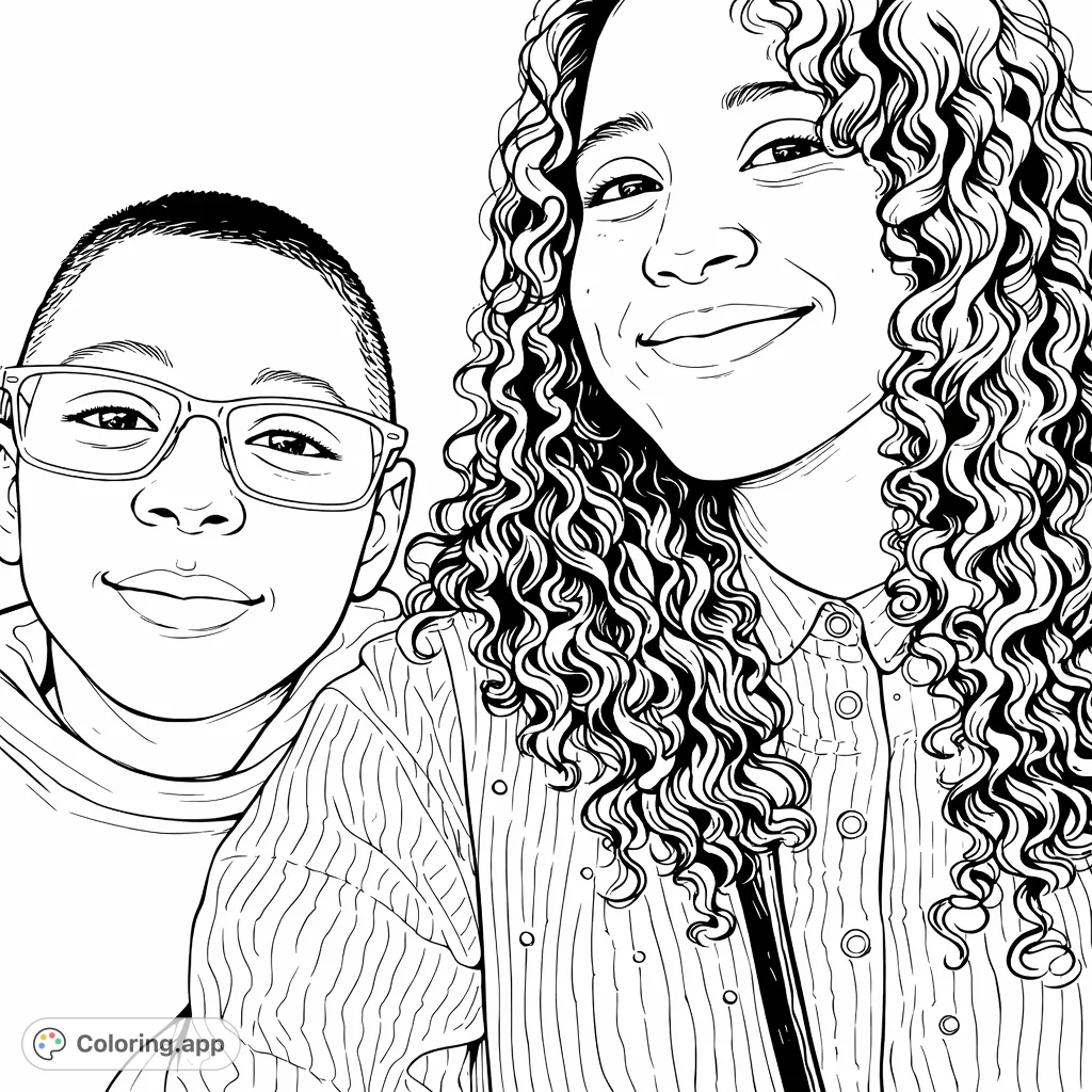 Smiling Siblings Portrait - Coloring.app