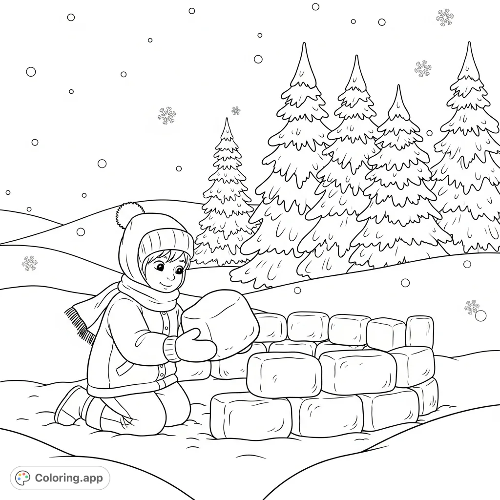 Winter Snow Fort Builder - Coloring.app