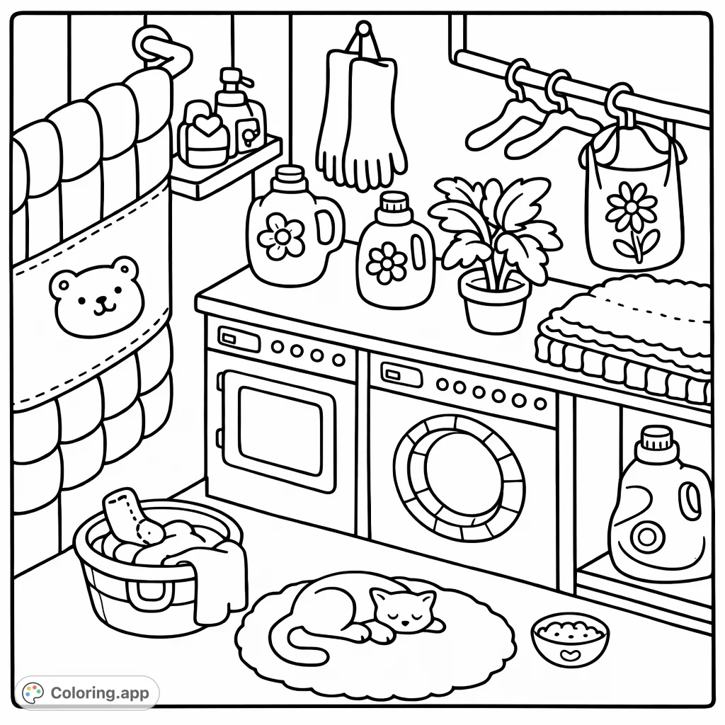 Cozy Laundry Room Scene - Coloring.app