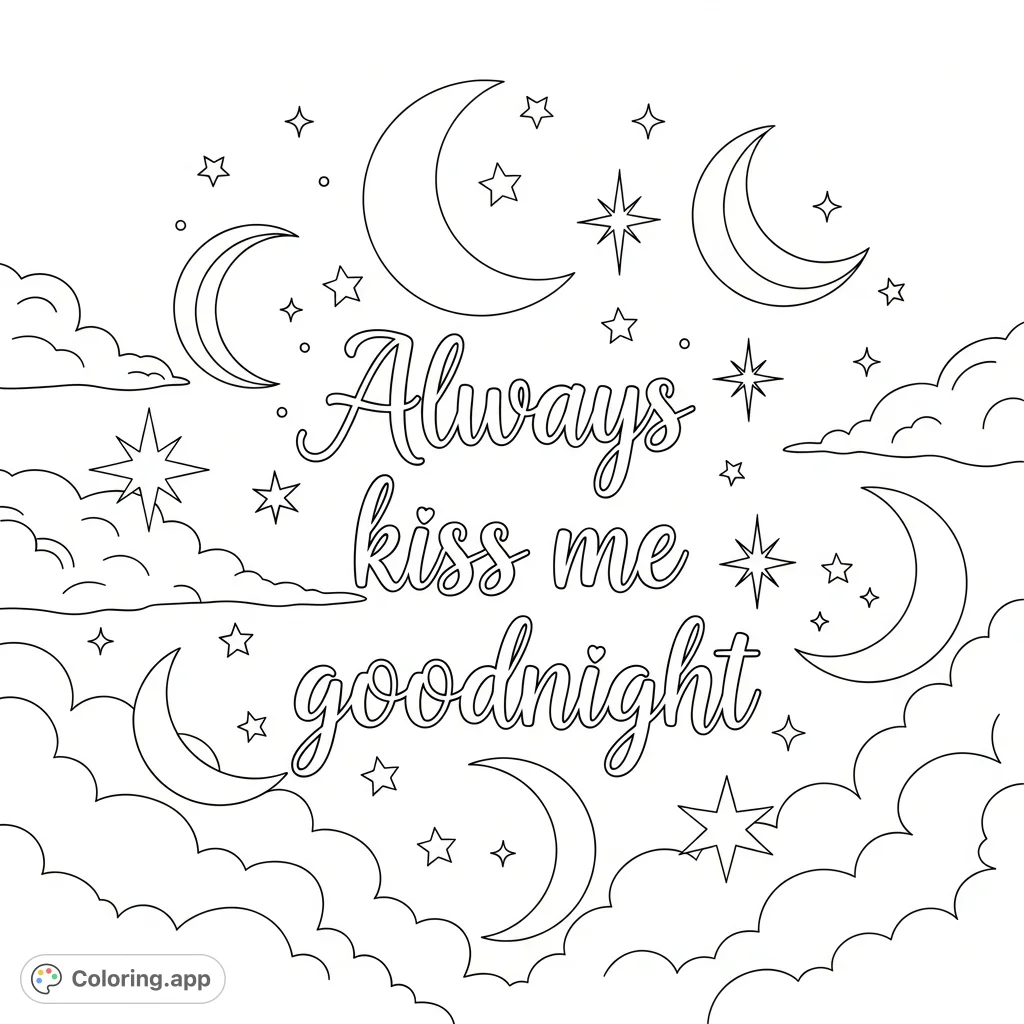 Stars Moons Goodnight Message - Coloring.app