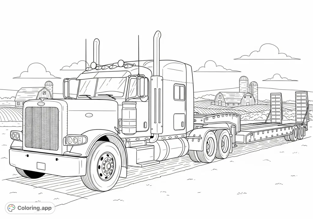 Powerful Peterbilt Lowboy Truck - Coloring.app