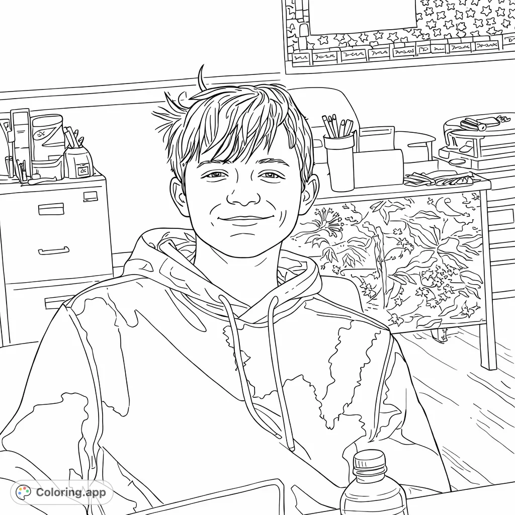 Young Student in Classroom - Coloring.app