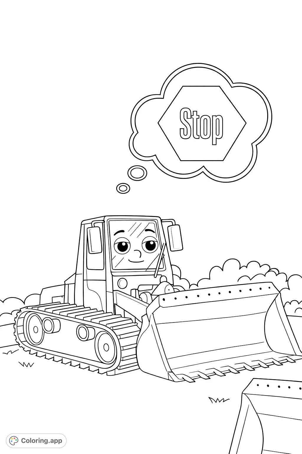 Friendly Bulldozer Stop Sign - Coloring.app